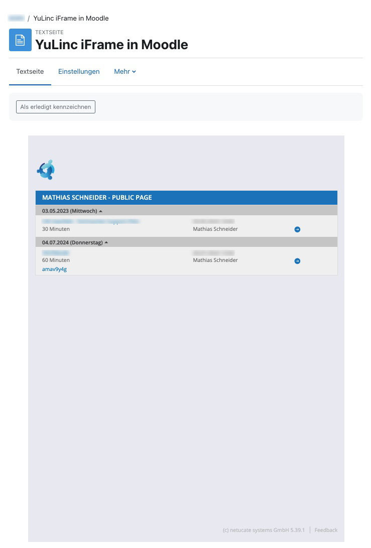 YuLinc Public Page mit iFrame in jede Web Site / Page WP oder auch in ein LMS über Text Seite ...